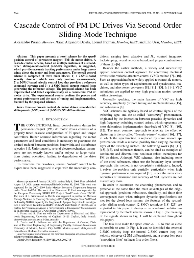 Cascade Control of PM DC Drives Via Second-Order Sliding-Mode Technique | PDF | Control Theory ...
