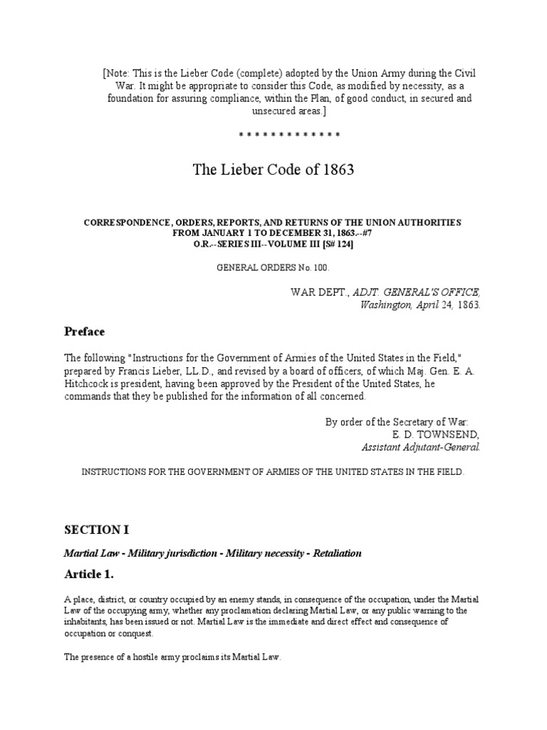 The Lieber Code of 1863 PDF | PDF | Prisoner Of War | Parole