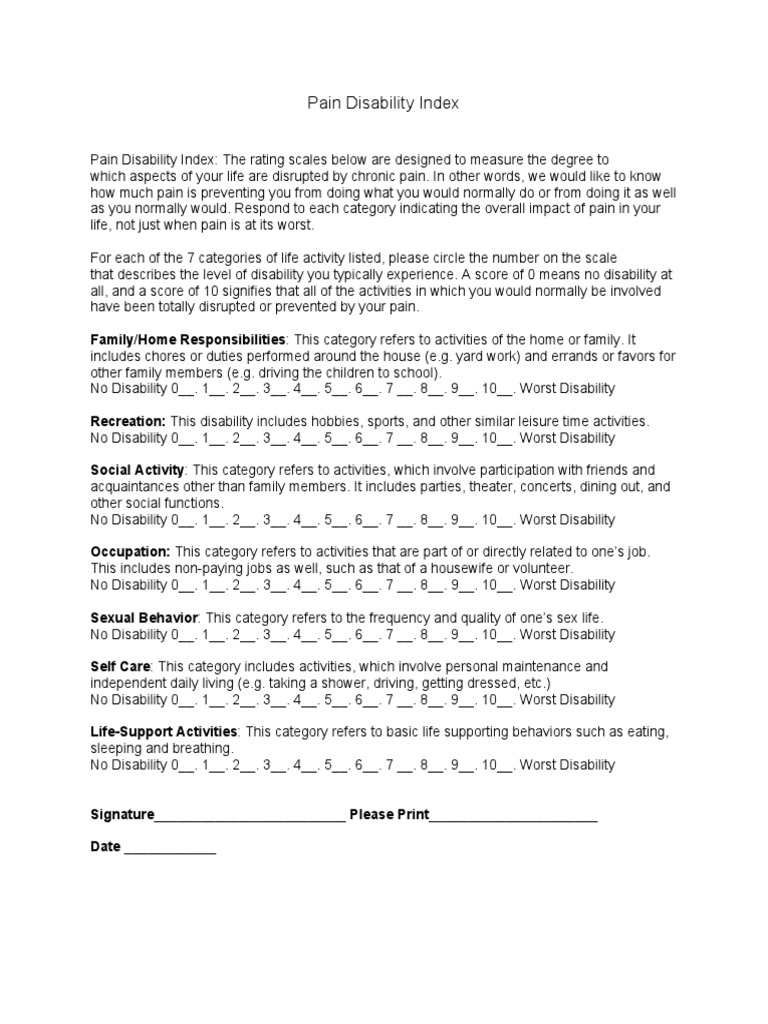 Pain Disability Index | Download Free PDF | Disability | Pain