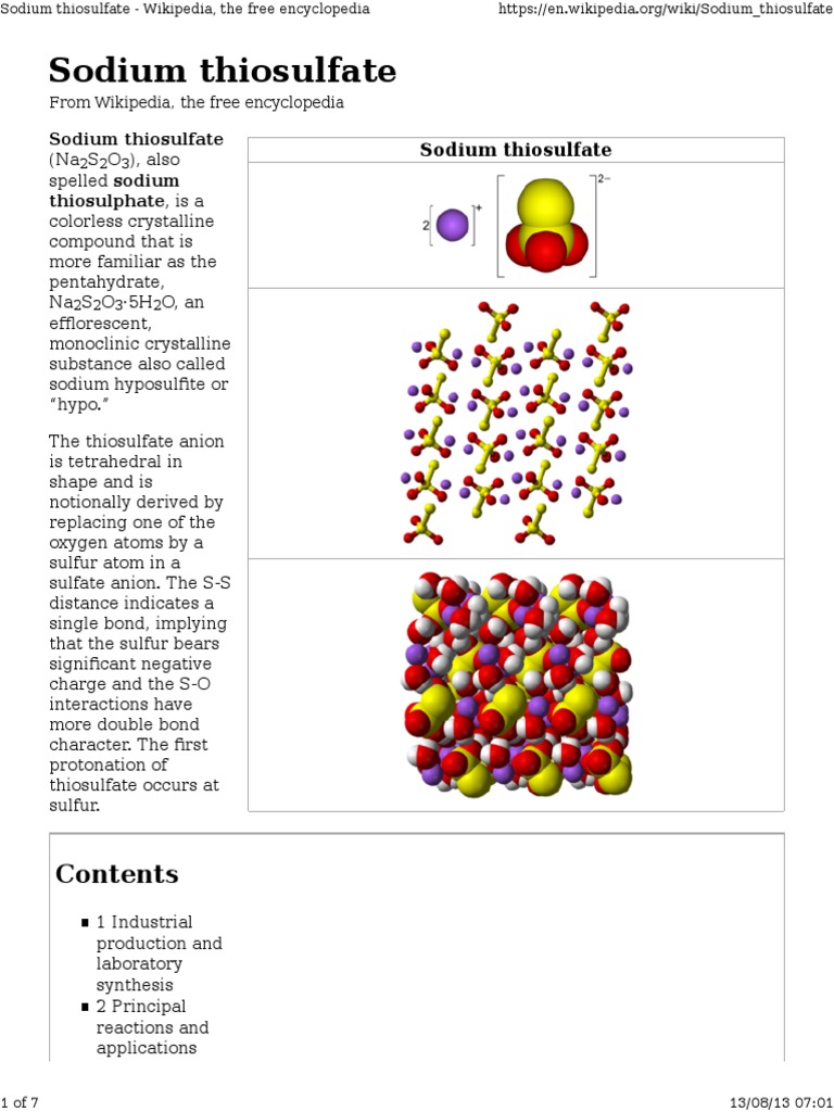 Sodium thiosulfate.pdf | Chemical Substances | Chemical Compounds