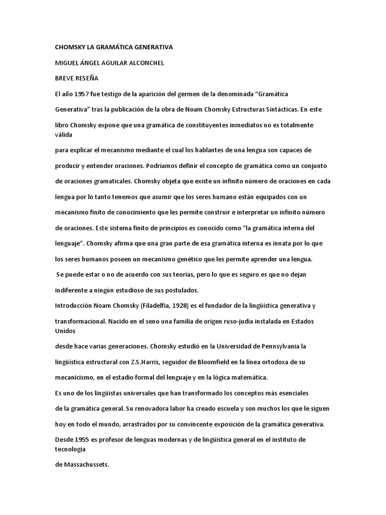 CHOMSKY LA GRAMÁTICA GENERATIVA | Noam Chomsky | Lingüística | Prueba ...