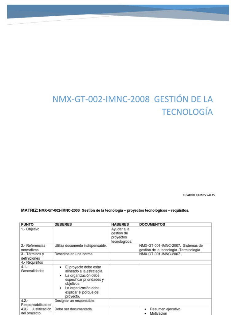 Gestión de Proyectos Tecnológicos NMX | PDF | Presupuesto | Economias