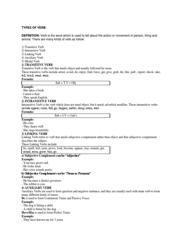 Types of Verbs | PDF | Verb | Grammatical Tense
