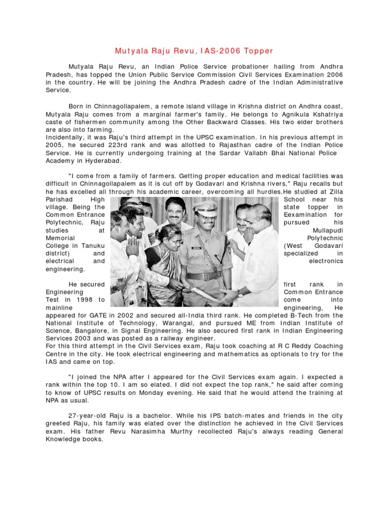 Mutyala Raju Revu, IAS-2006 Topper | PDF