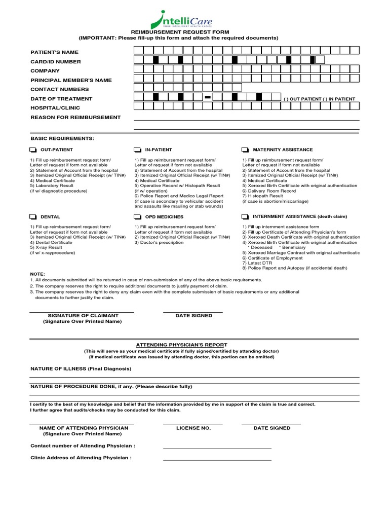 Reimbursement Request Form PDF | PDF | Patient | Physician