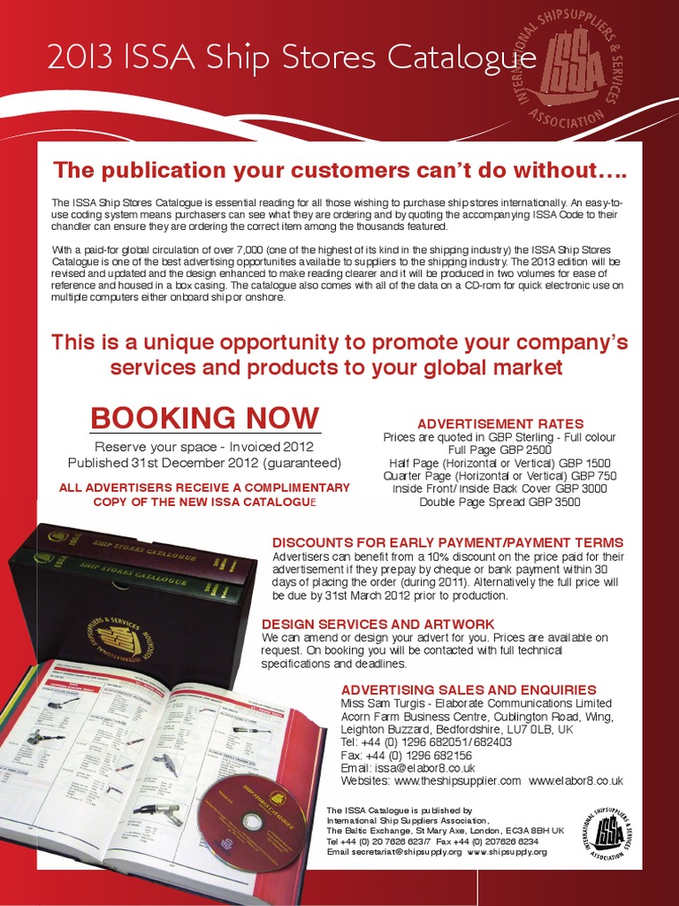 ISSA Catalogue Booking Form 2012-2013 | PDF | Pound Sterling | Advertising