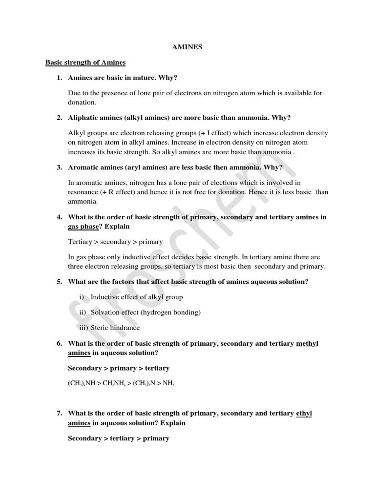 Amines Basic Strength Pdf Amine Organic Chemistry