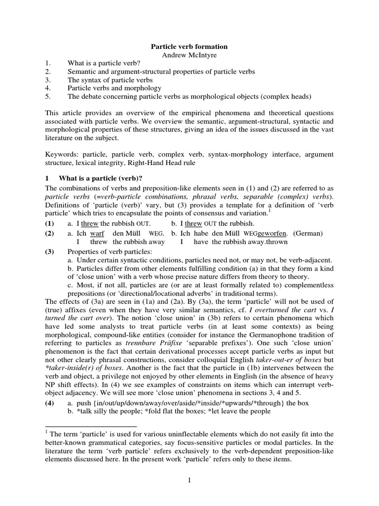 McIntyre - Particle Verb Formation | PDF | Preposition And Postposition | Lexical Semantics