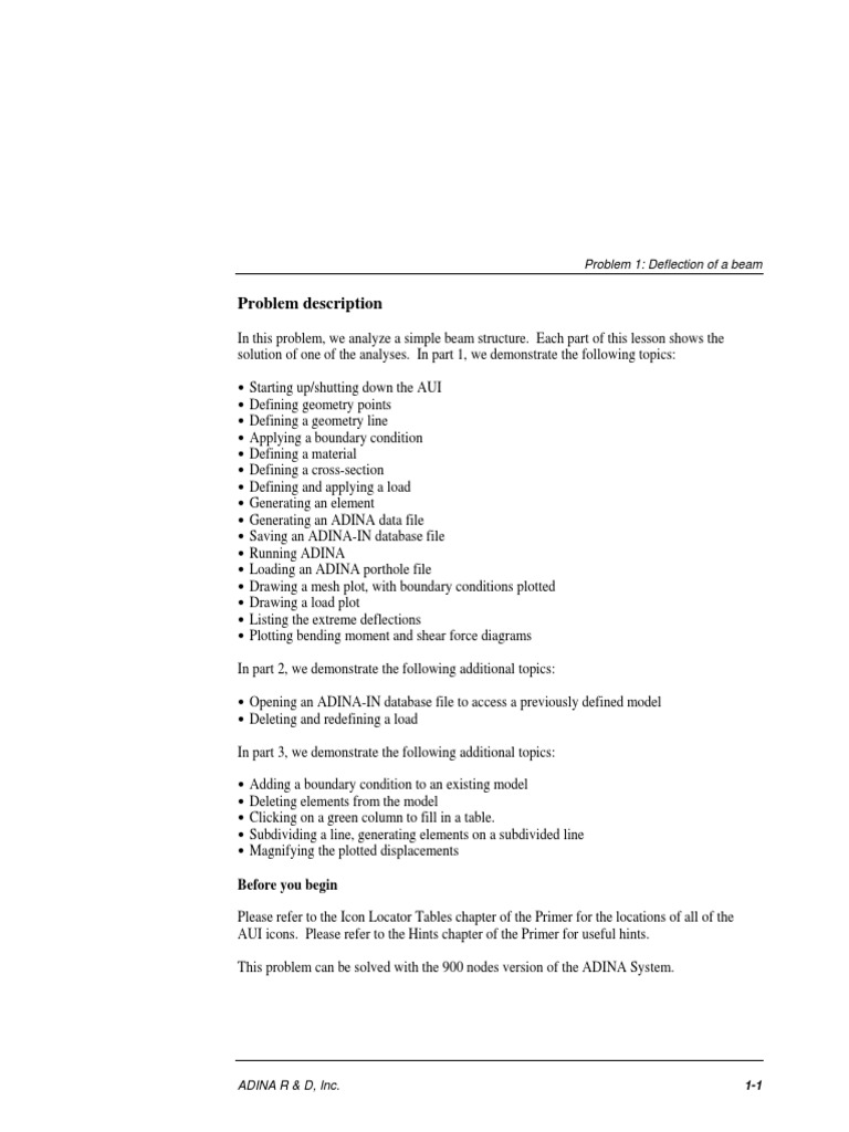 Tutorial ADINA | PDF | Bending | Beam (Structure)