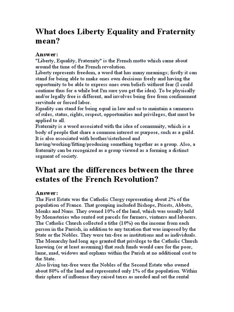Liberty Equality and Fraternity | PDF | French Revolution | American ...