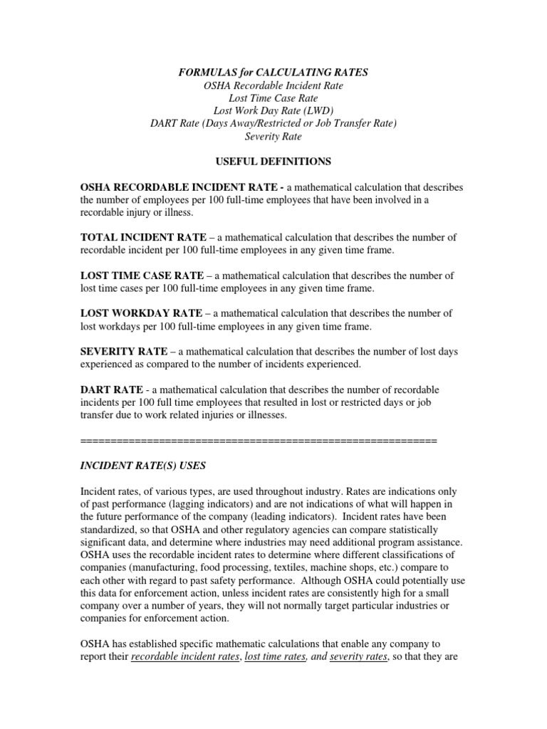 OSHA Incident Rate Calculation Guide | PDF | Occupational Safety And ...