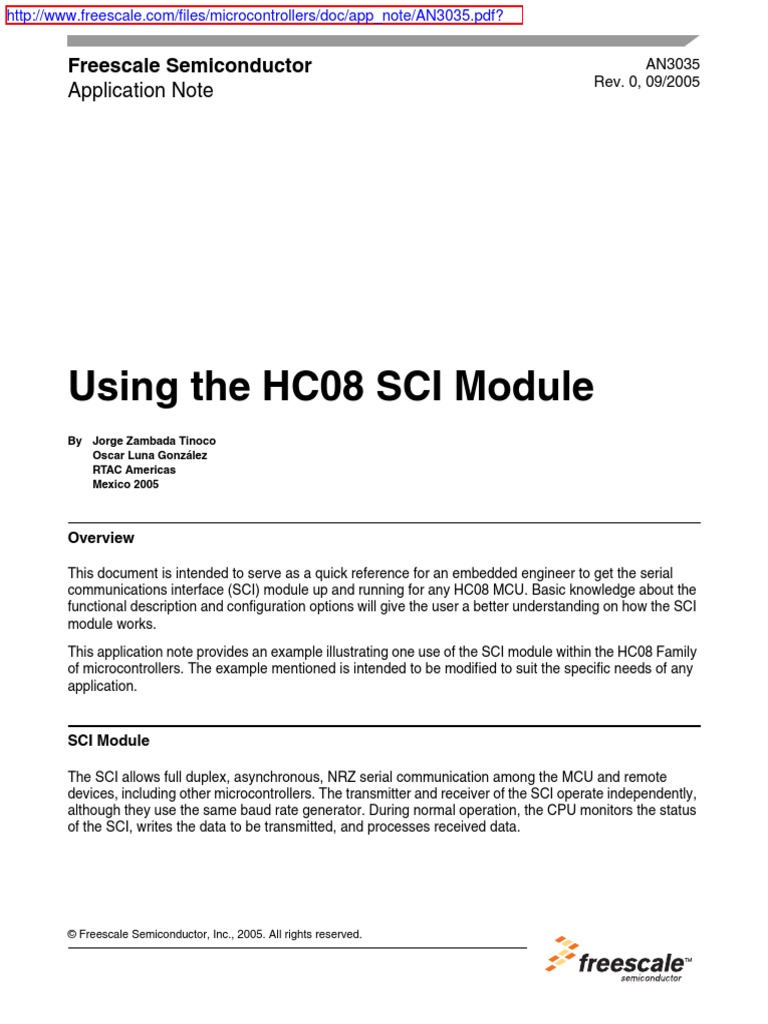AN3035 - Using The HC08 SCI Module | PDF | Microcontroller | Transmitter