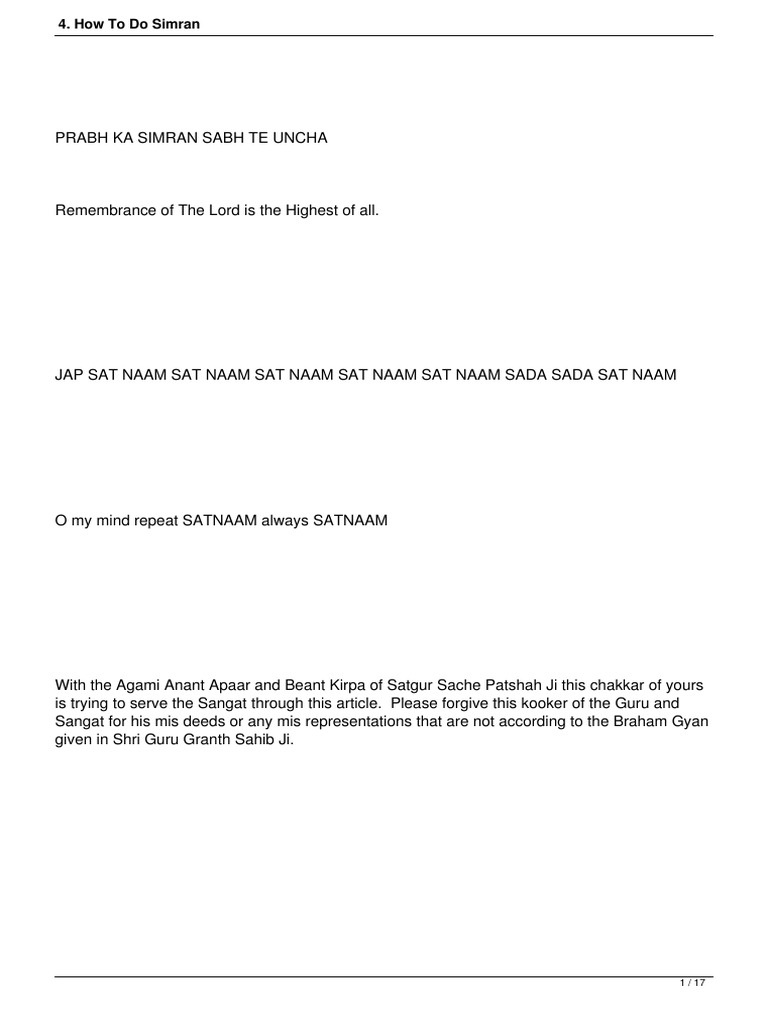 4 How To Do Simran PDF | PDF | Guru Nanak | Meditation