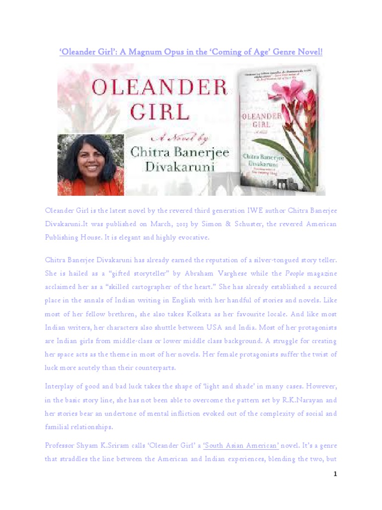 ‘Oleander Girl’: A Magnum Opus in the ‘Coming of Age’ Genre Novel ...