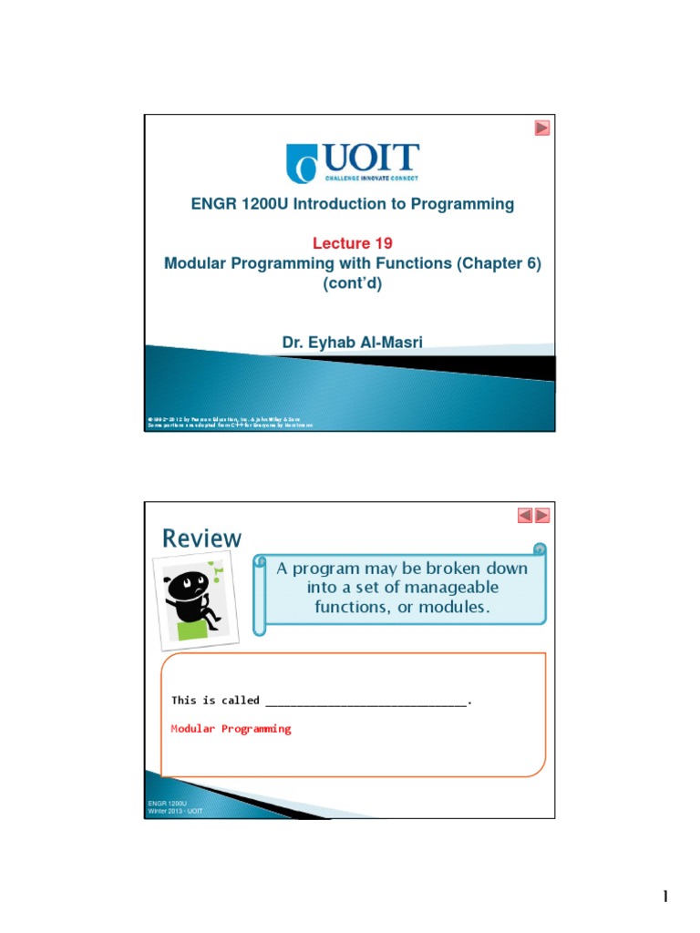 ENGR 1200U Introduction To Programming: A Program May Be Broken Down Into A Set of Manageable ...