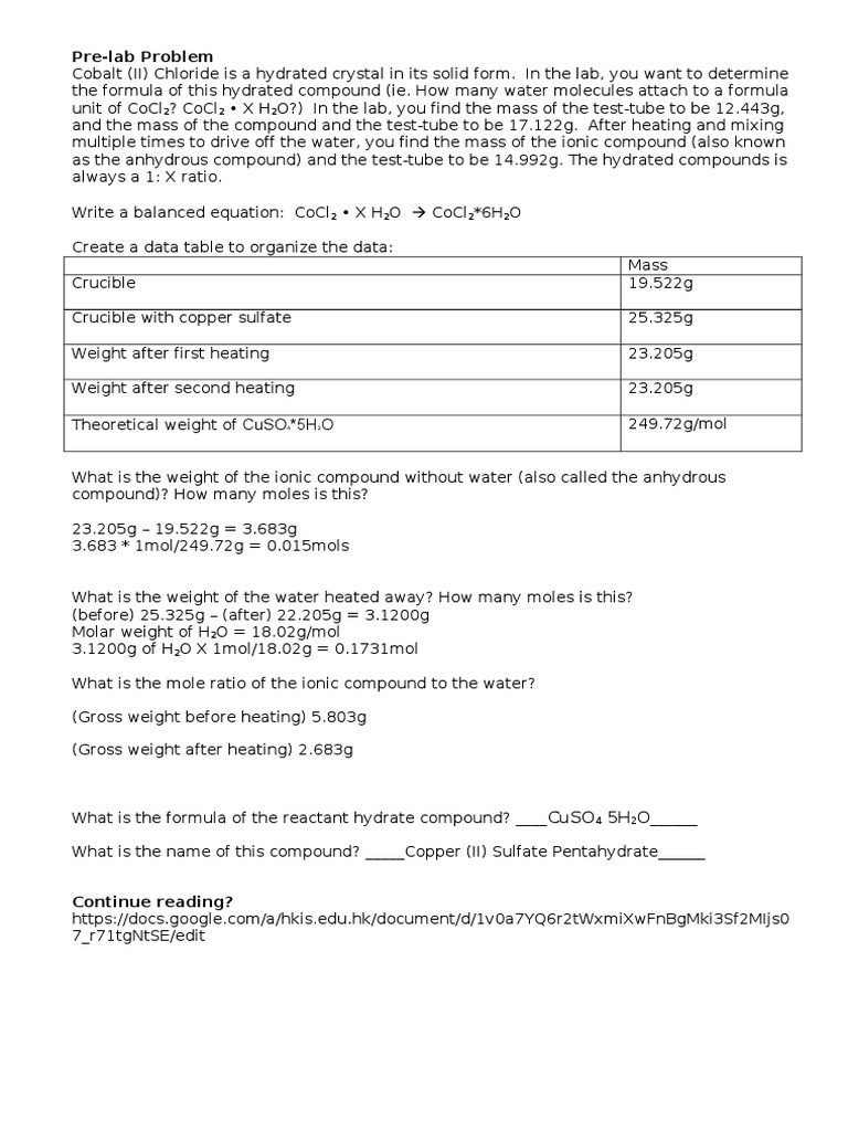 Determining Hydrated Compound Formula | PDF