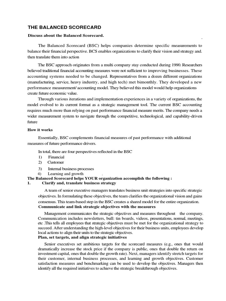 Balanced Scorecard for Executives | PDF | Strategic Management ...