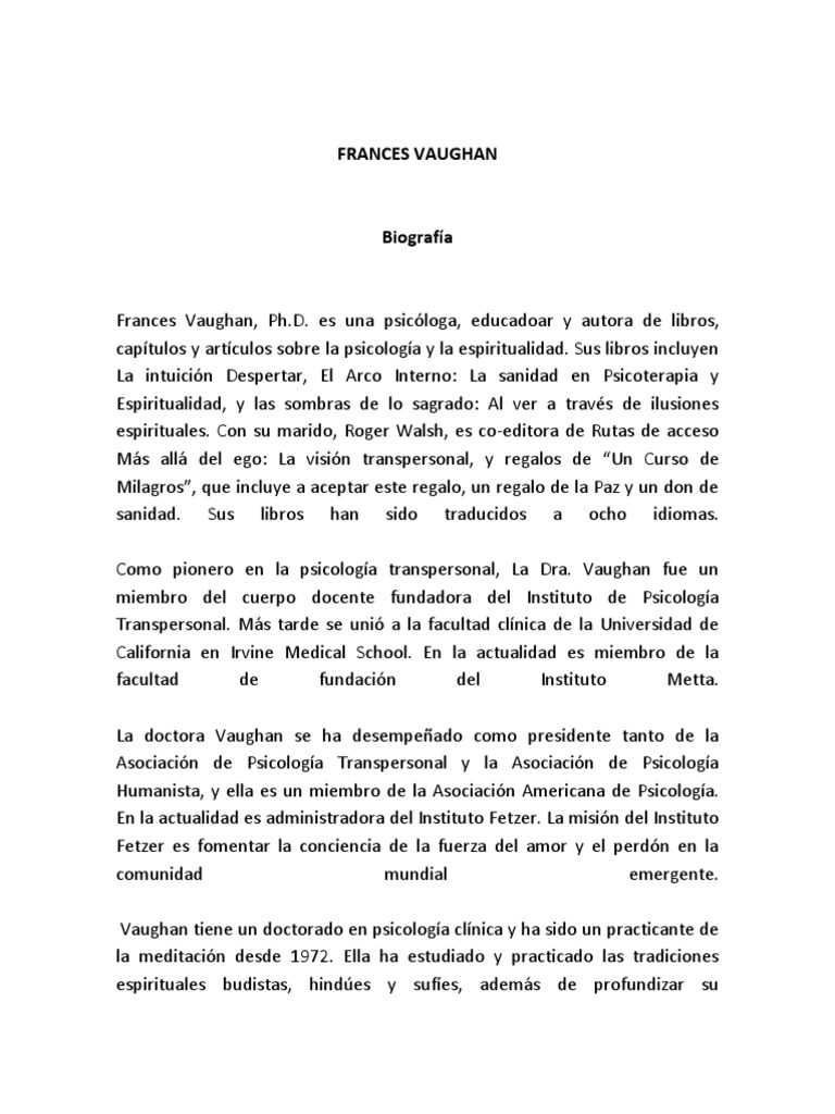 Frances Vaughan Subir | PDF | Psicología transpersonal | Amor