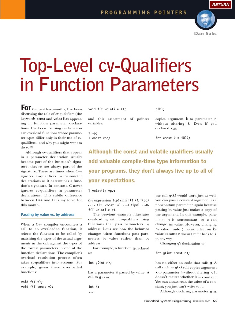Top Level CV Qualifiers in Function Parameters | PDF | Parameter ...