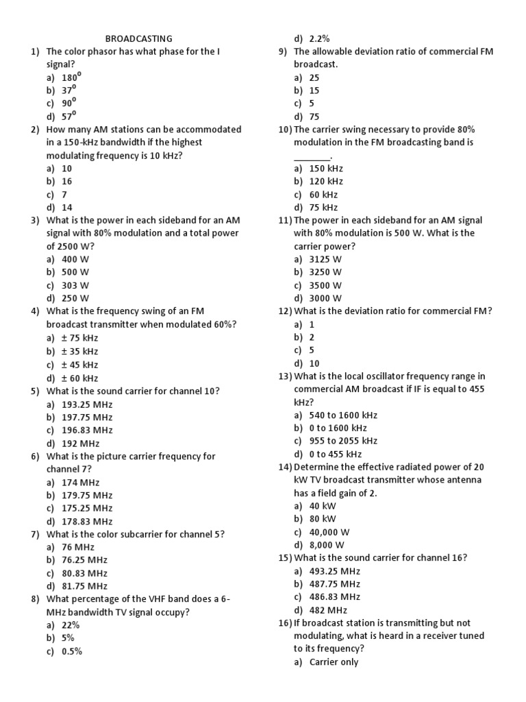 BROADCASTING | PDF | Frequency Modulation | Transmitter BROADCASTING | PDF | Frequency Modulation | Transmitter