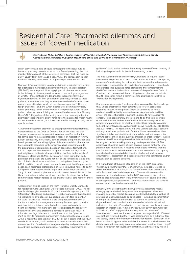 Covert Medication in Nursing Homes | PDF | Pharmacy | Nursing Home Care