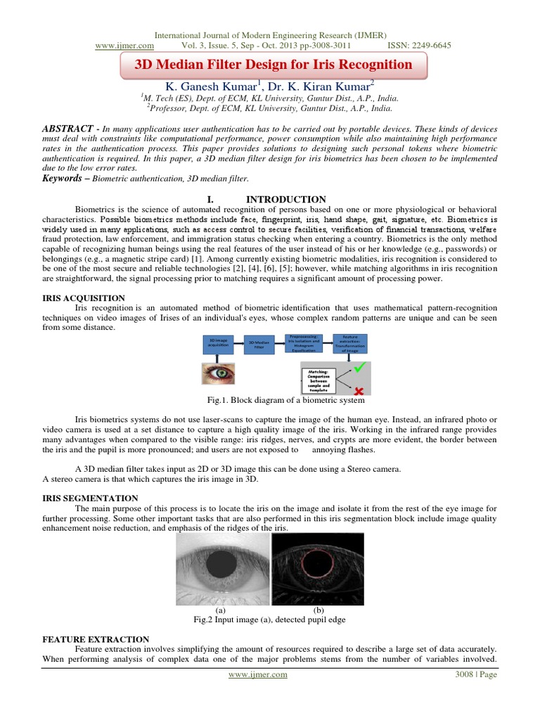 3D Median Filter Design For Iris Recognition | PDF | Biometrics | Engineering