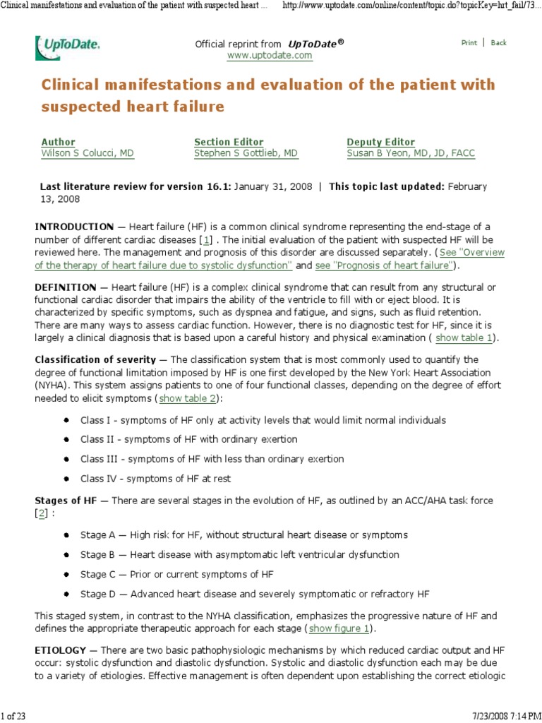 Clinical Manifestations and Evaluation of The Patient With Suspected ...