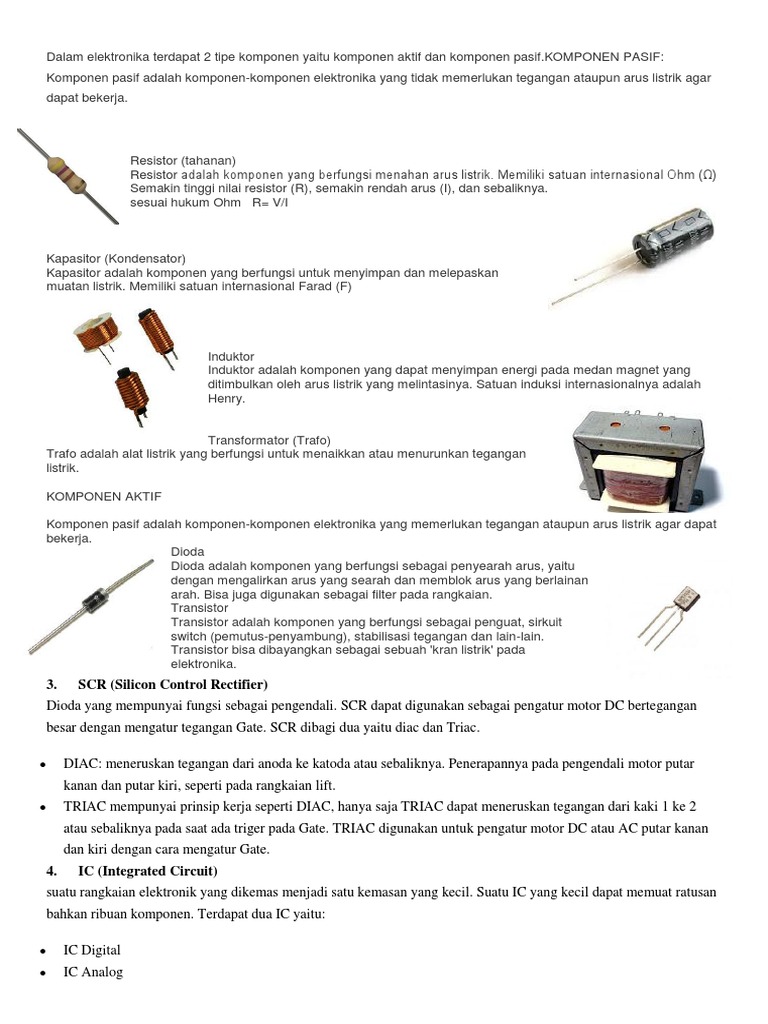Dalam Elektronika Terdapat 2 Tipe Komponen Yaitu Komponen Aktif Dan Komponen Pasif | PDF