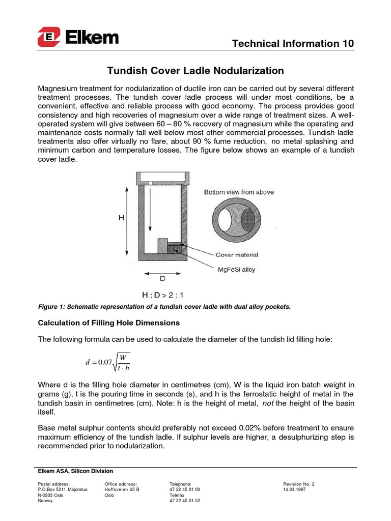 Elkem 10 Tundish Cover Ladle Nodularization | PDF | Alloy | Magnesium