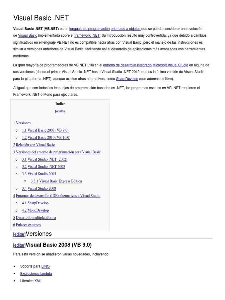 !IDEs para Programar en VB - Net - C# | PDF | Microsoft Visual Studio | .NET Framework