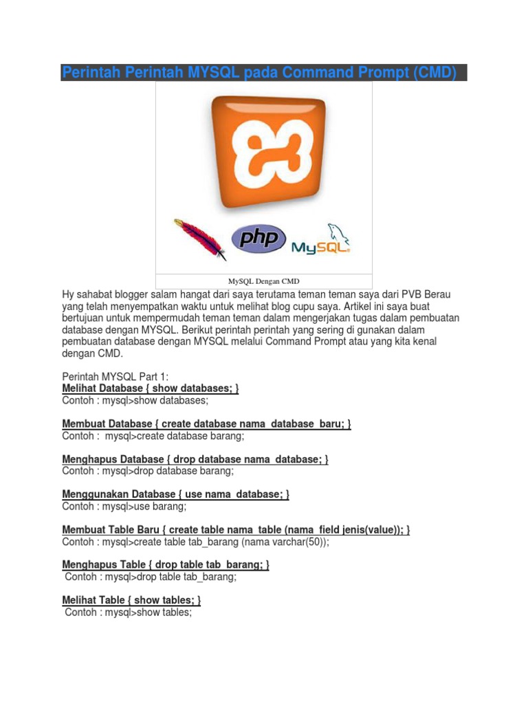 Perintah Perintah MYSQL Pada Command Prompt | PDF | Metode & Bahan Ajar ...