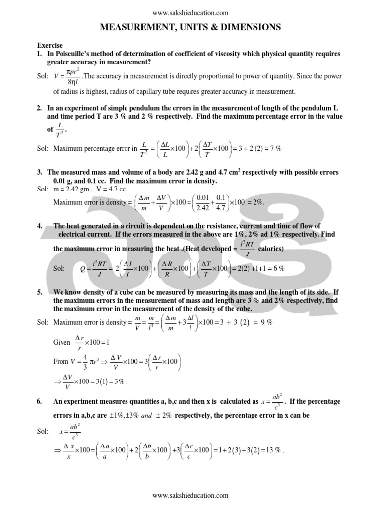 Understanding Measurement Errors and Dimensional Analysis: A Guide to Solving Problems Involving ...