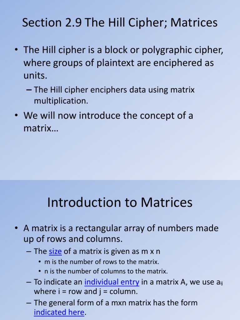 Chapter 2 Section 9 The Hill Cipher and Matrices | PDF | Matrix ...