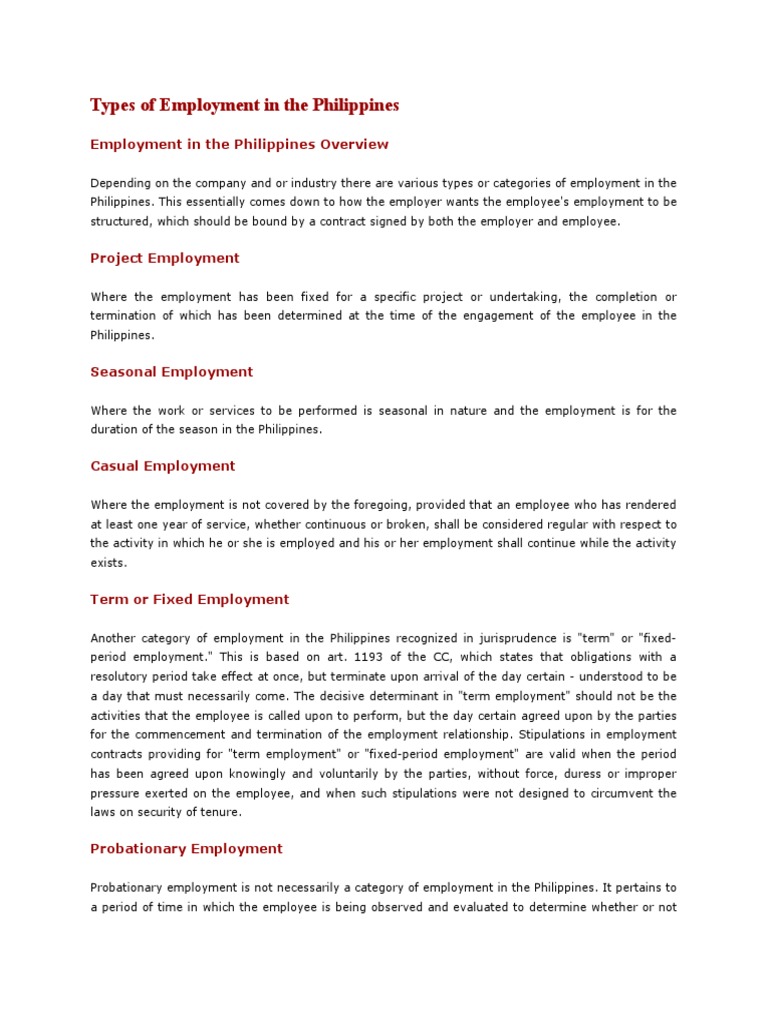 Types of Employment in The Philippines | PDF | Employment | Business Law