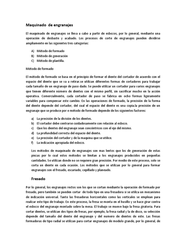 Maquinado De Engranajes Pdf Engranaje Herramientas