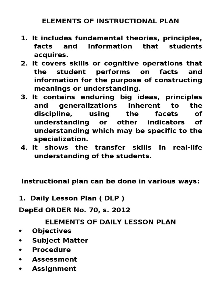 Planning Effective Instruction: An Analysis of the Key Elements of ...