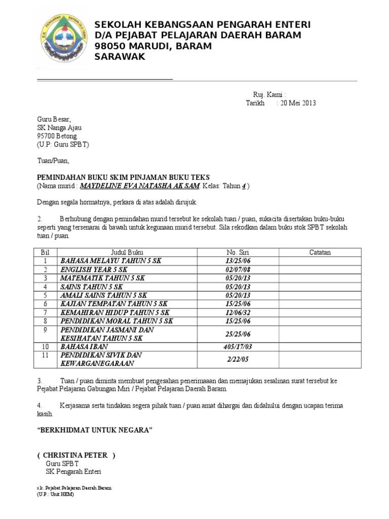 Contoh Borang Pemindahan Buku | PDF