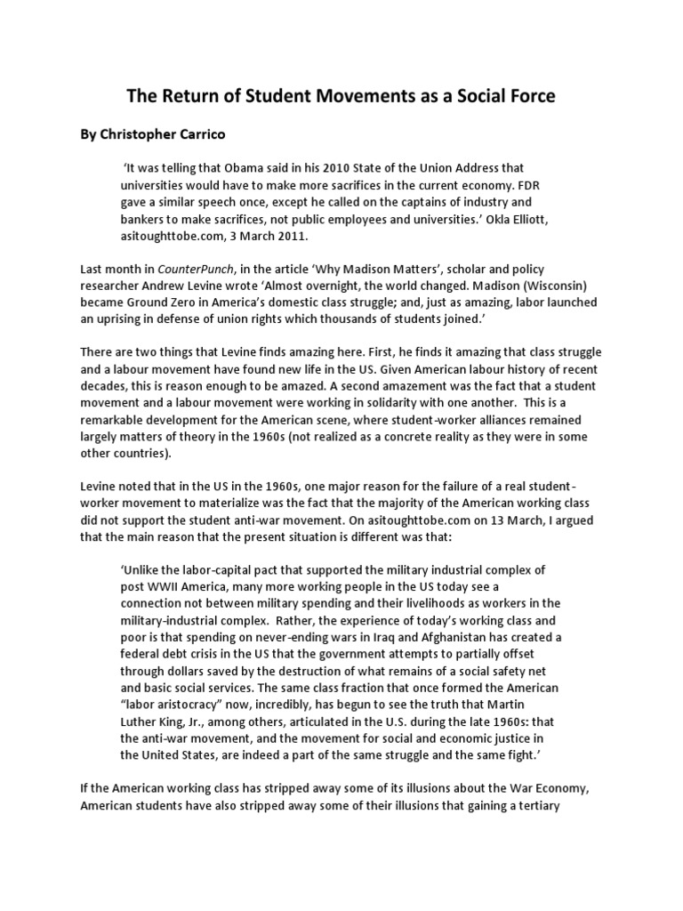 The Return of The Student Movement As A Social Force | PDF | Trade ...