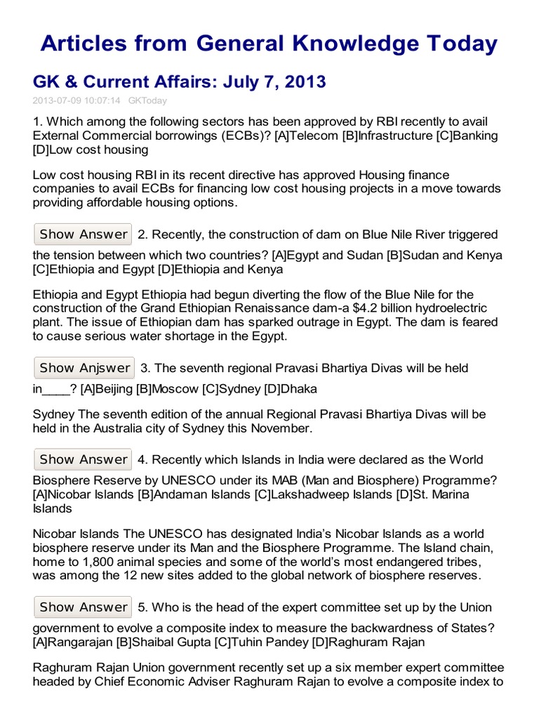 General Knowledge Today PDF | PDF | Ethiopia | Nile