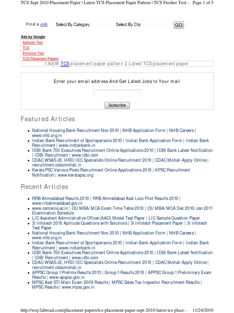 TCS Placement Paper 3 PDF | PDF | Test (Assessment) | Computing TCS Placement Paper 3 PDF | PDF | Test (Assessment) | Computing