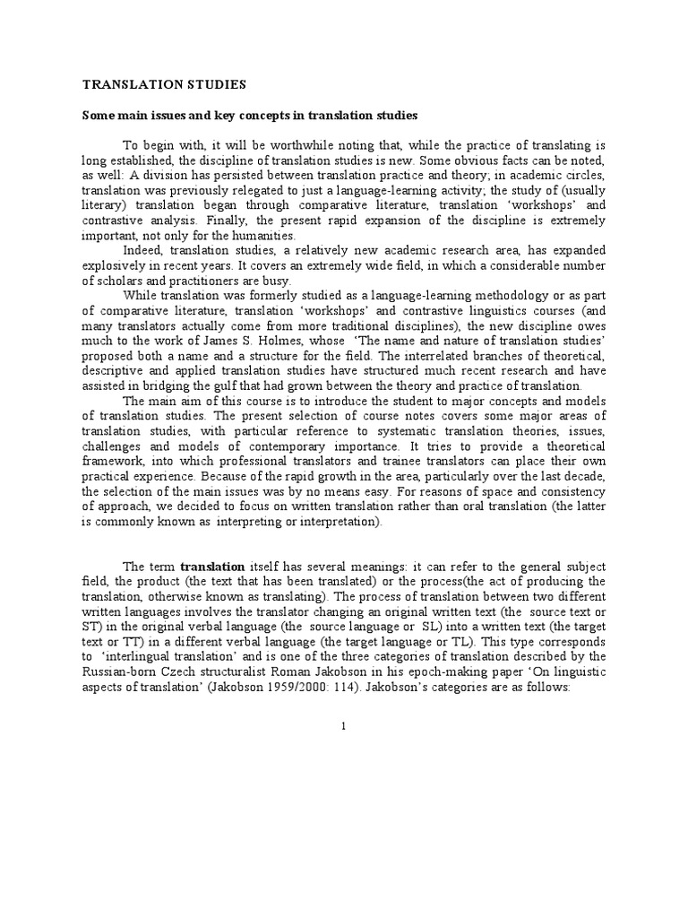 TRANSLATION STUDIES.doc | Translations | Linguistics