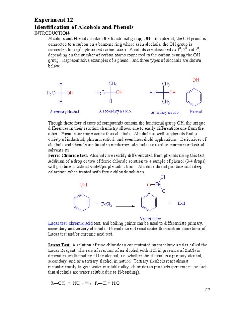 Experiment 12 Identification of Alcohols and Phenols | PDF | Alcohol | Hydrochloric Acid