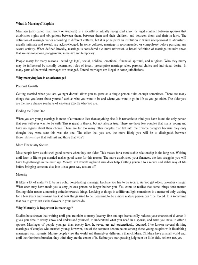 What Is Marriage? Explain: Relationships | PDF | Family Planning | Marriage