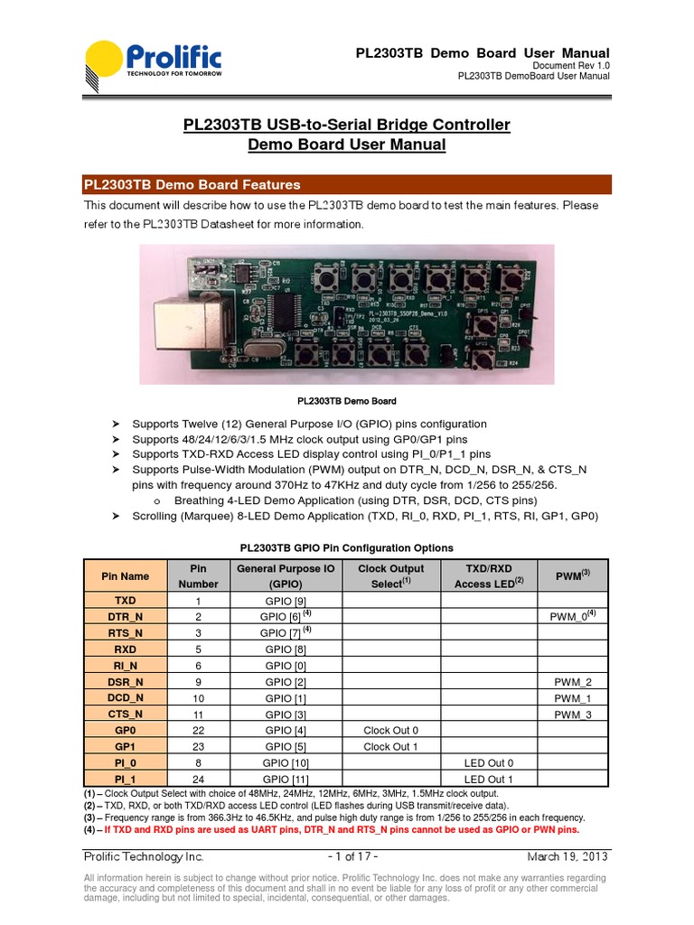 PL2303TB USB-to-Serial Bridge Controller Demo Board User Manual | PDF | Device Driver ...