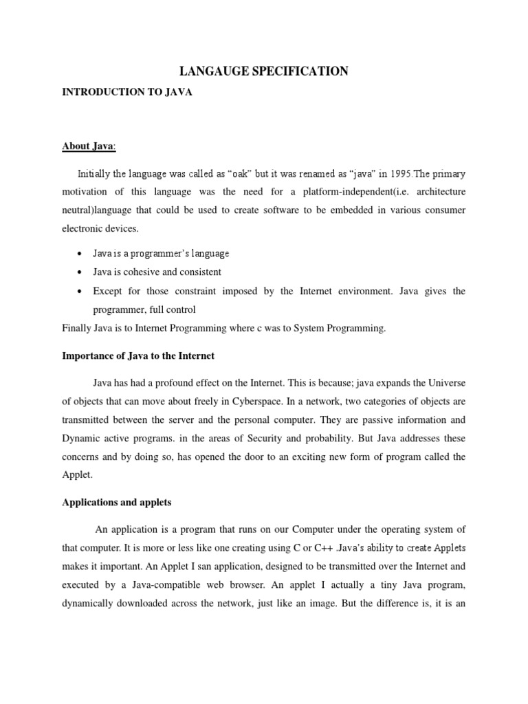 Langauge Specification: Introduction To Java | Download Free PDF | Java ...
