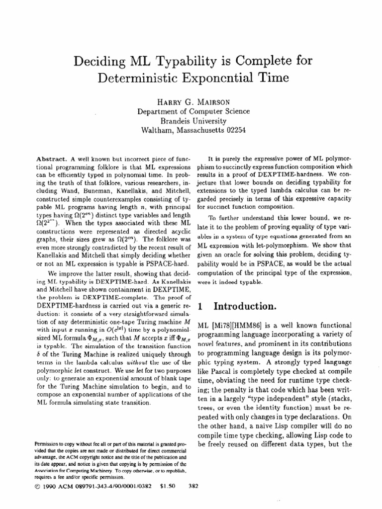 Deciding ML Typability Is Complete For Deterministic Exponential Time | Download Free PDF | Time ...
