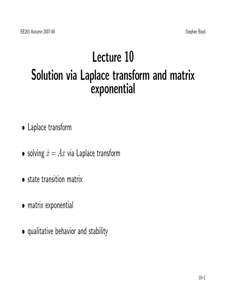 Laplace Transform and Matrix Exponential Solutions | PDF | Eigenvalues ...