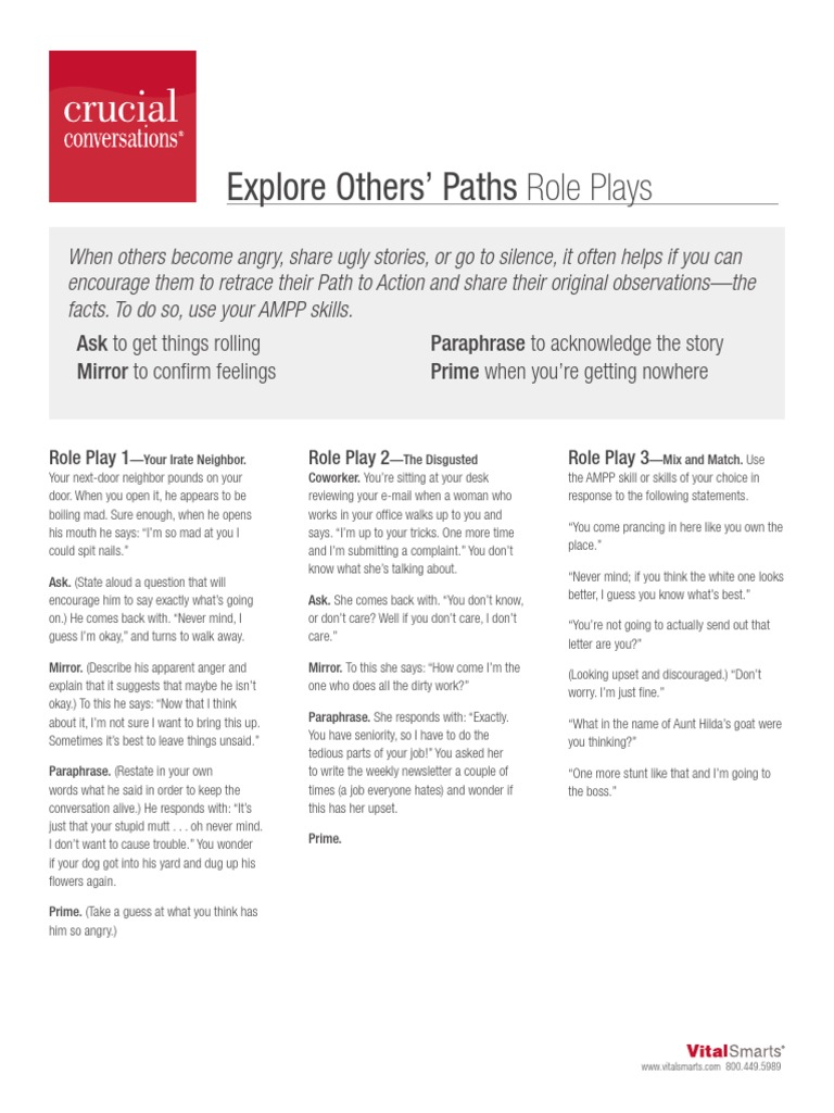 Crucial Conversations Role Plays | PDF | Language Arts & Discipline ...