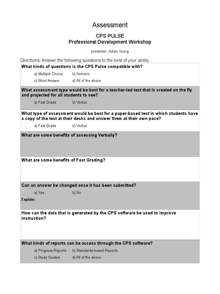CPS Pulse Assessment Workshop Guide | PDF