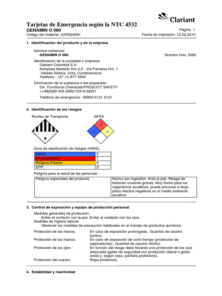 Genamin o 080 Fe | PDF | Dióxido de carbono | Agua